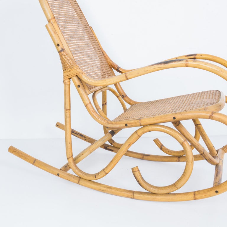 1960s French Rattan Rocking Chair For Sale at 1stDibs