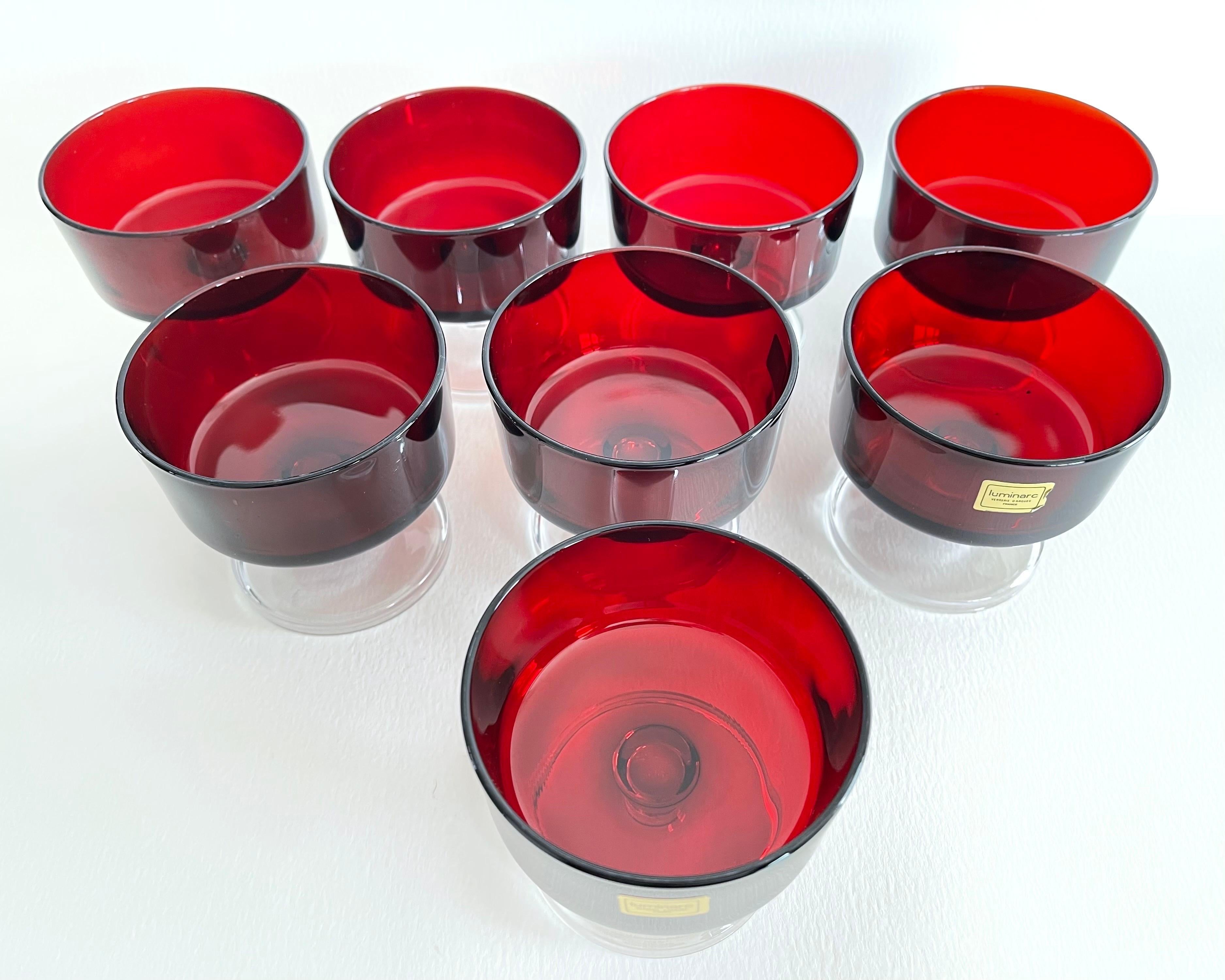1960s French Red Glass Coupes, Set of 8 For Sale at 1stDibs
