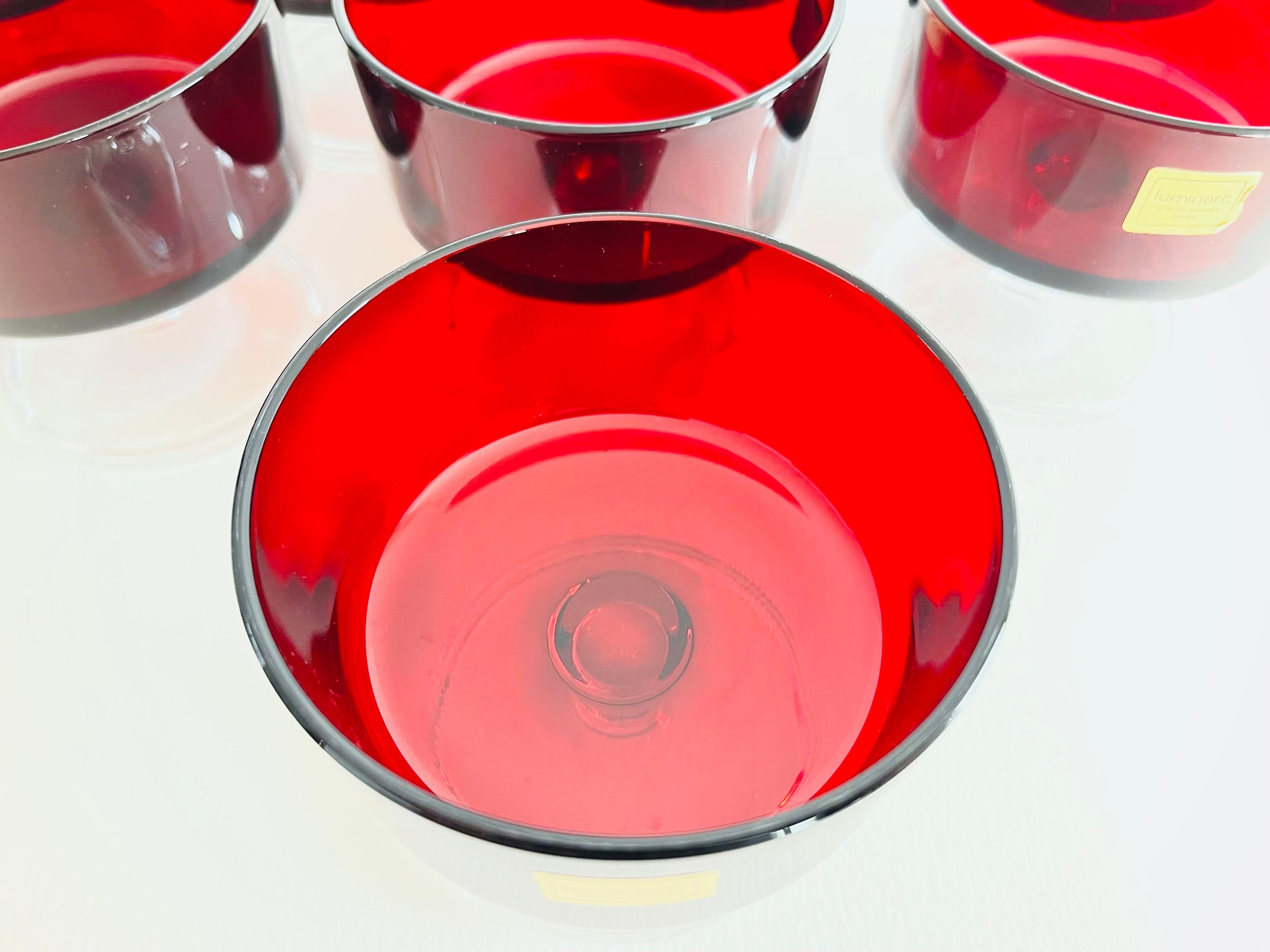 1960s French Red Glass Coupes, Set of 8 For Sale at 1stDibs