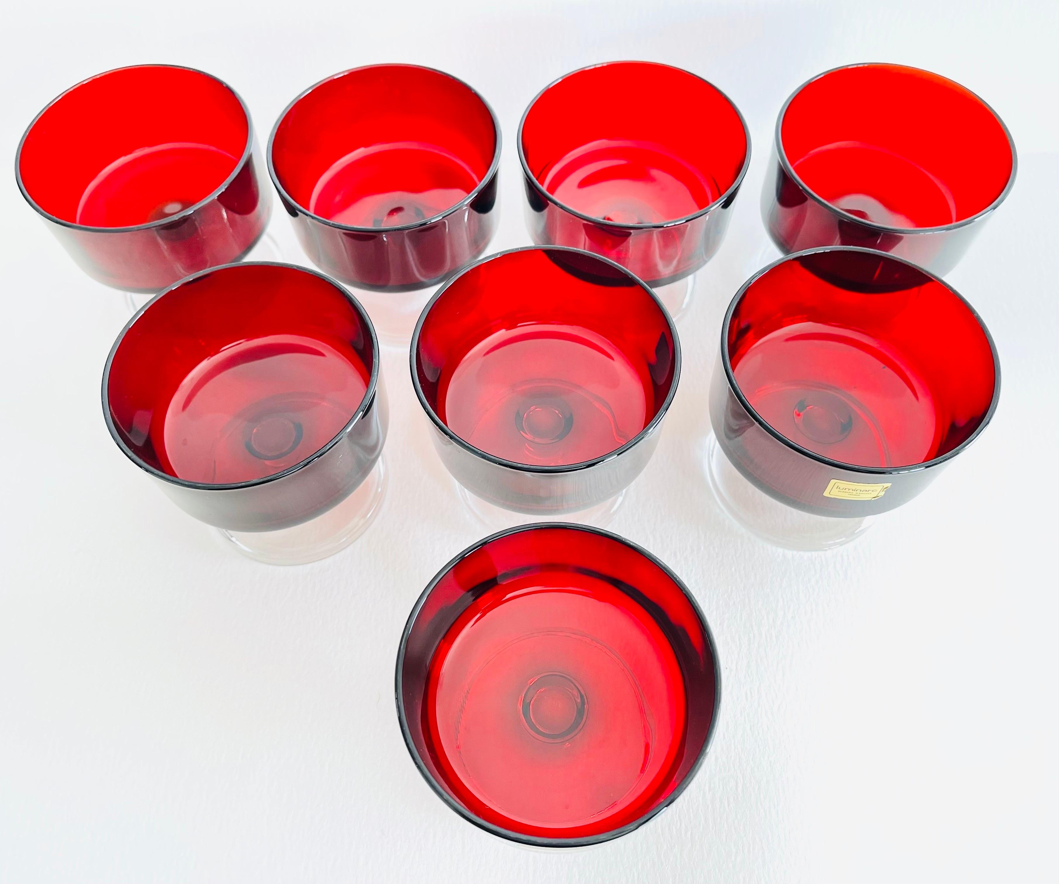 1960s French Red Glass Coupes, Set of 8 For Sale at 1stDibs