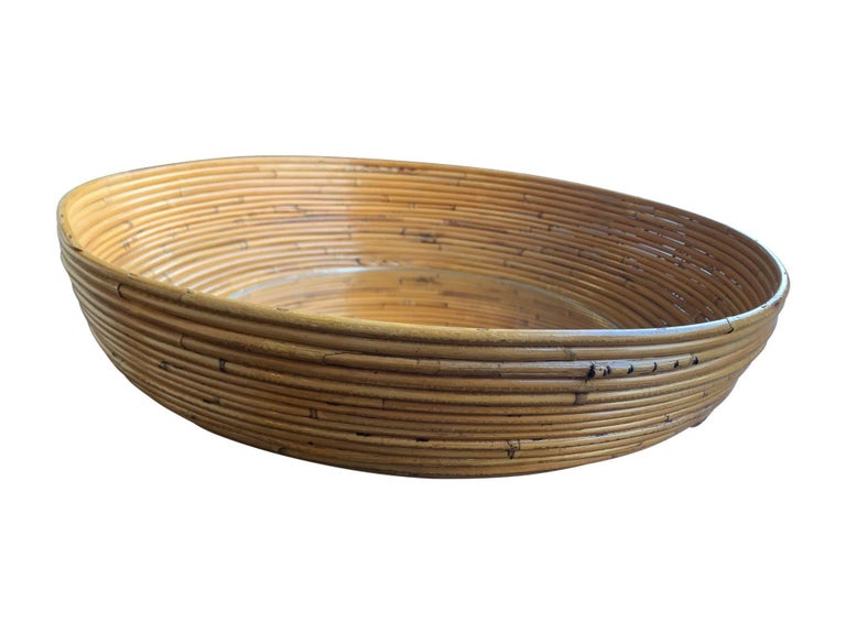 1960s French Riviera Circular Bowl Shaped Bamboo Mirror For Sale at 1stDibs