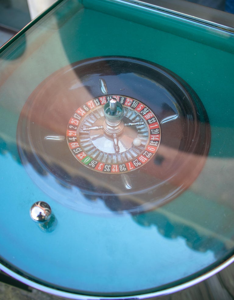 1960s French Roulette Themed Metallic Two-Door Round Mini Bar Cabinet ...