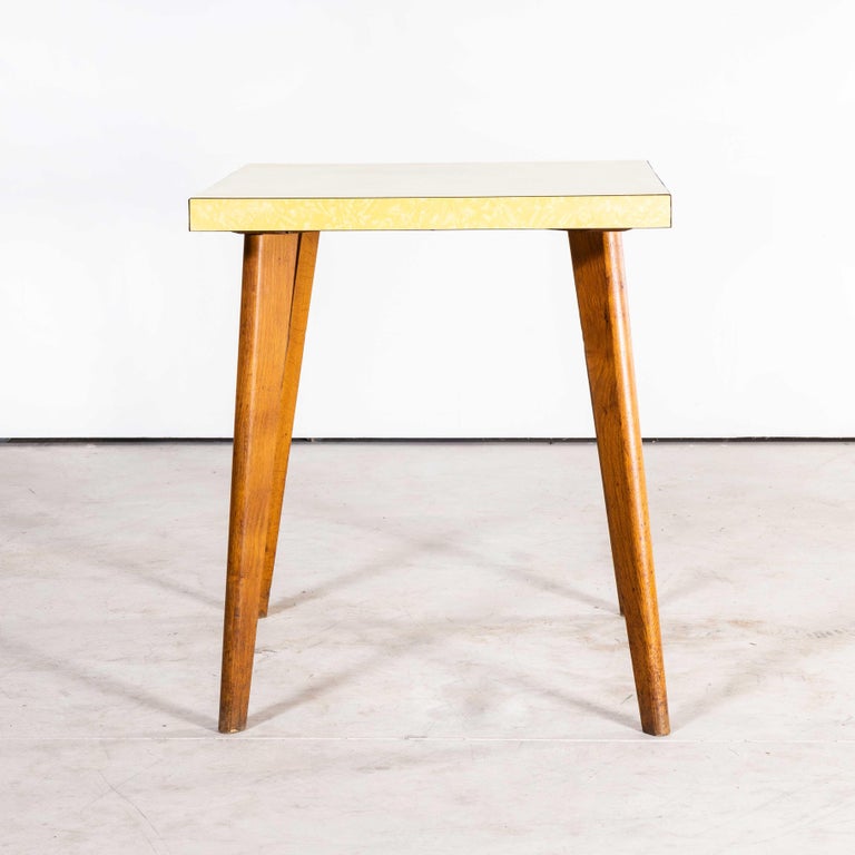 1960's French Square Yellow Kitchen, Dining Table For Sale at 1stDibs