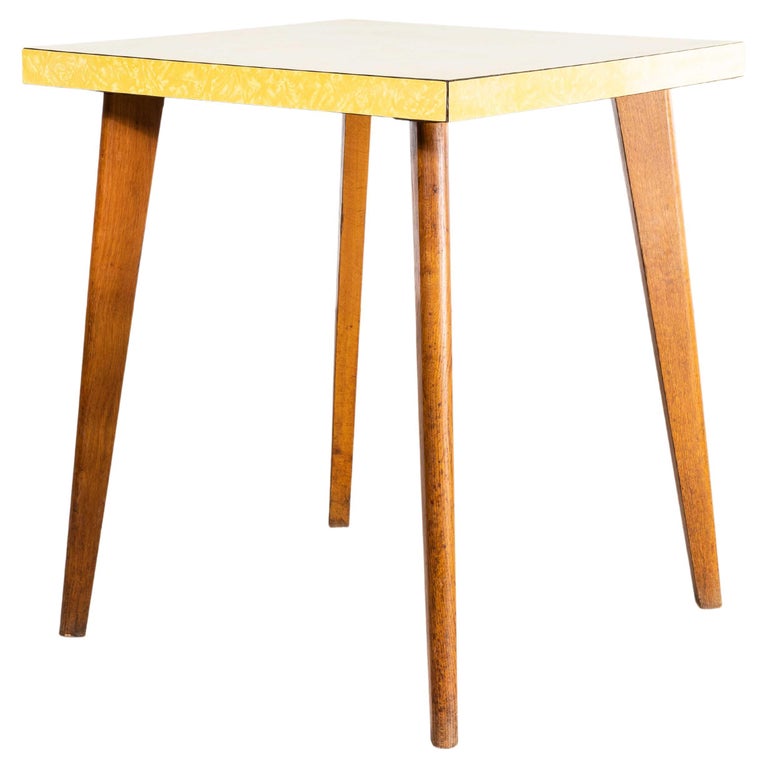 1960's French Square Yellow Kitchen, Dining Table For Sale at 1stDibs