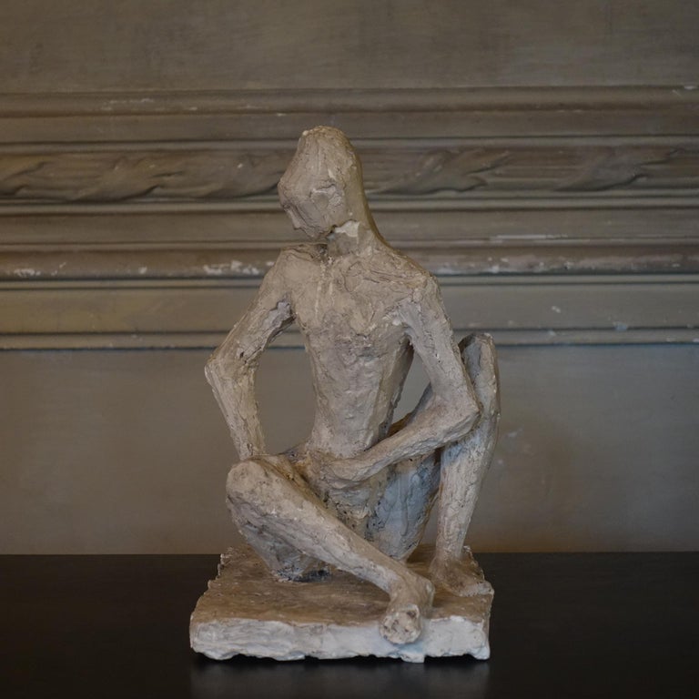 1960s French White Gypsum Figurative Sculpture For Sale at 1stDibs