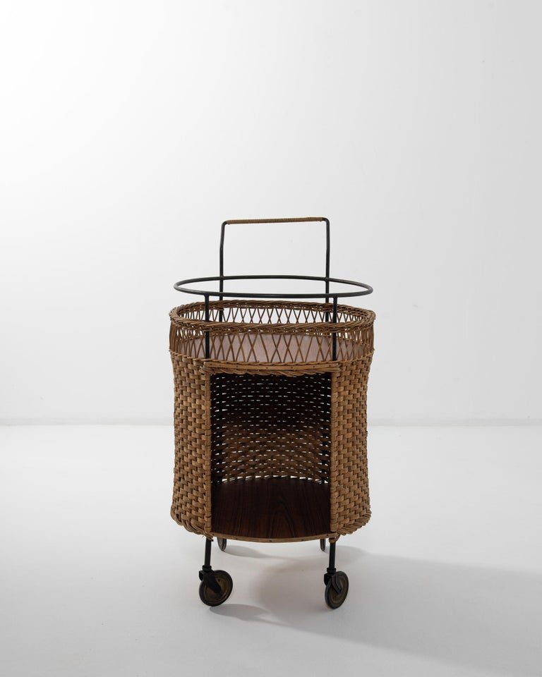 1960s French Wicker Bar Cart For Sale at 1stDibs
