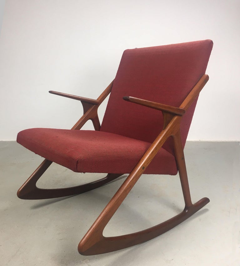 1960's Fully Restored Danish Rocking Chair in Teak Custom Upholstery ...