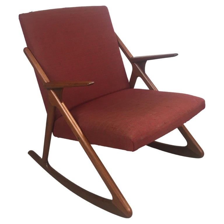 1960's Fully Restored Danish Rocking Chair in Teak Custom Upholstery ...