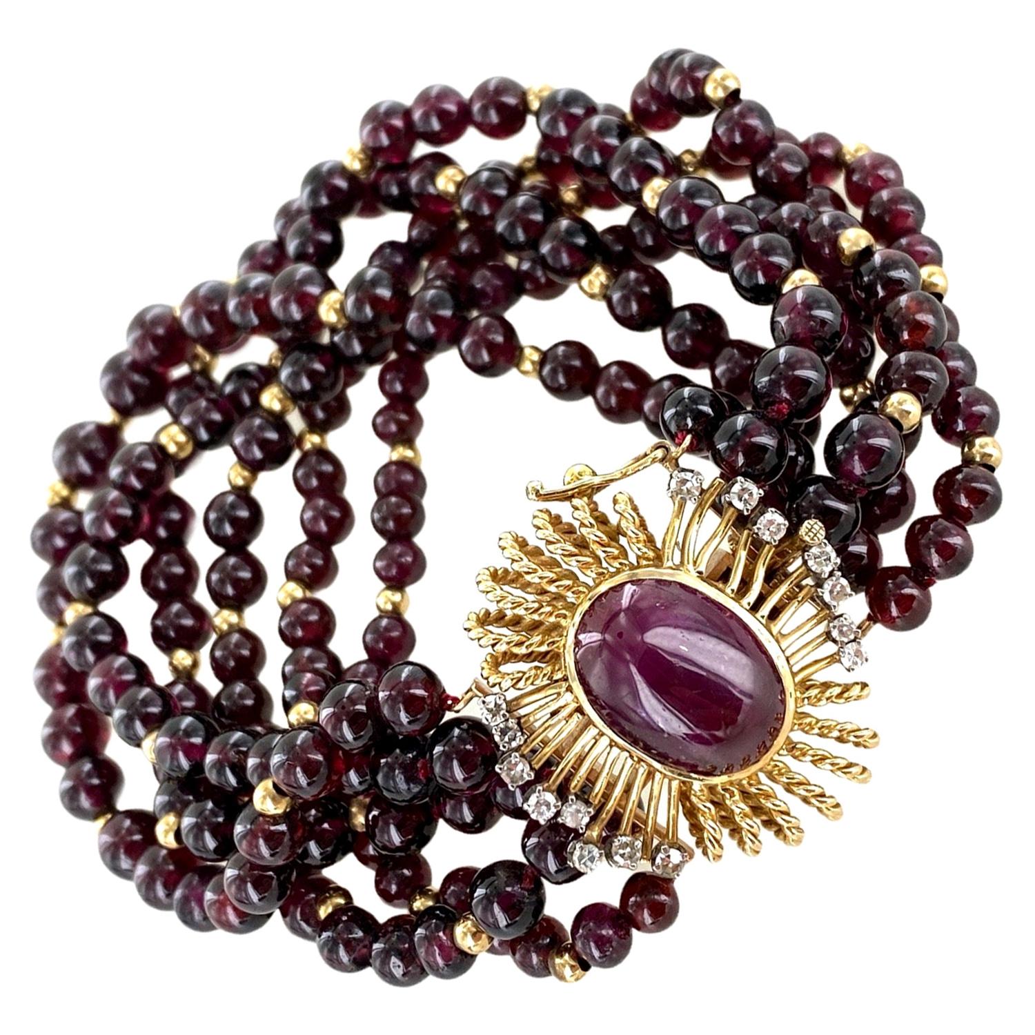 Jade Jagger Oval Blue Sapphire Ruby Bead and Diamond Bracelet For Sale ...