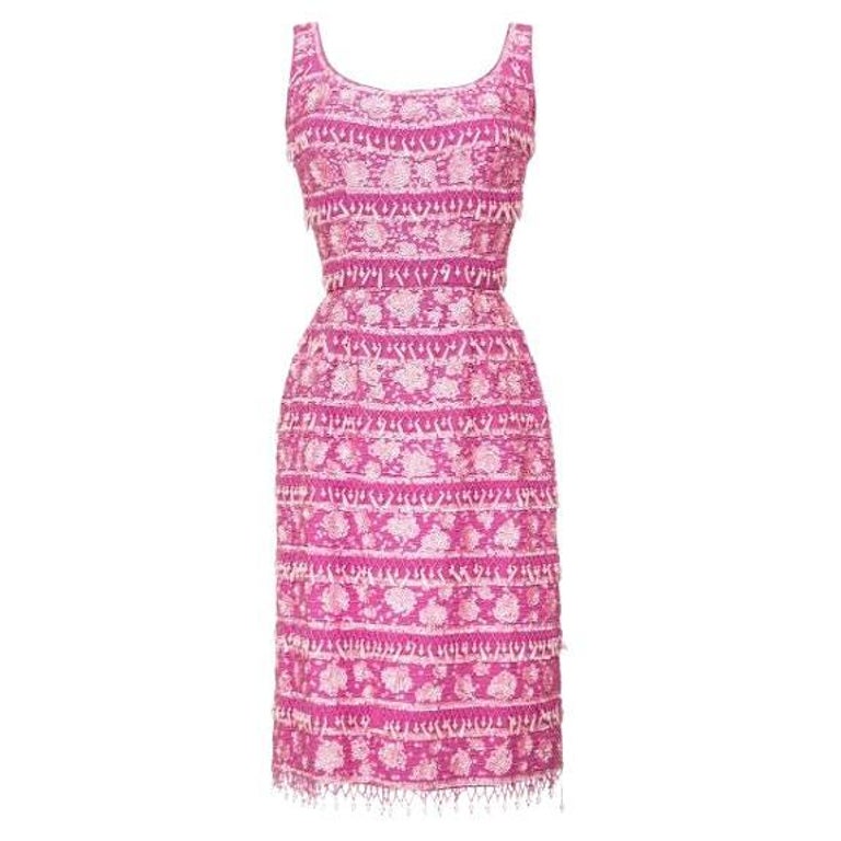 1960s Gene Shelly Pink Beaded Wiggle Dress For Sale at 1stDibs