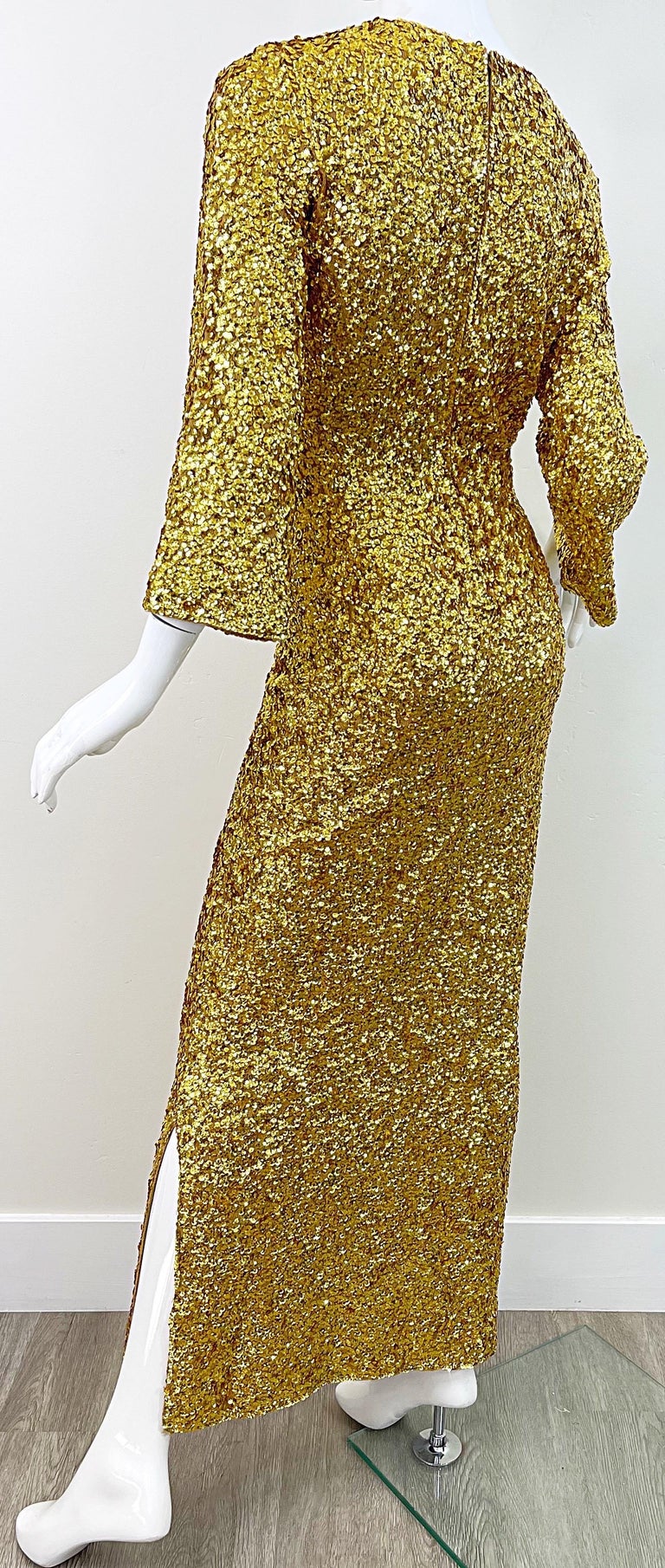 1960s Gene Shelly’s Gold Sequin Keyhole Long Bell Sleeve Vintage Wool ...