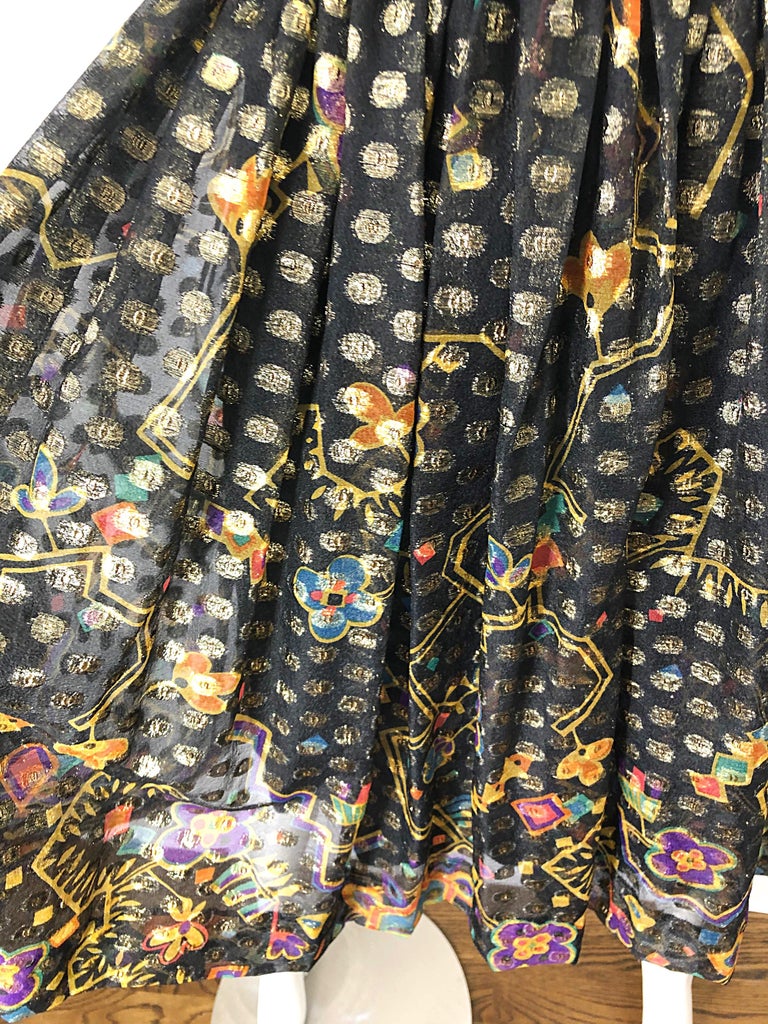 1960s George Halley Silk Chiffon Gold Flower Polka Dot Vintage 60s ...