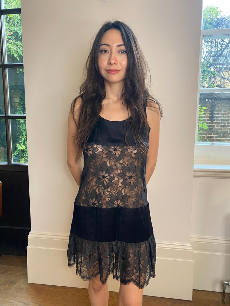 1960s Gerald McCann Black Satin and Floral Lace Cutout Dress For Sale ...