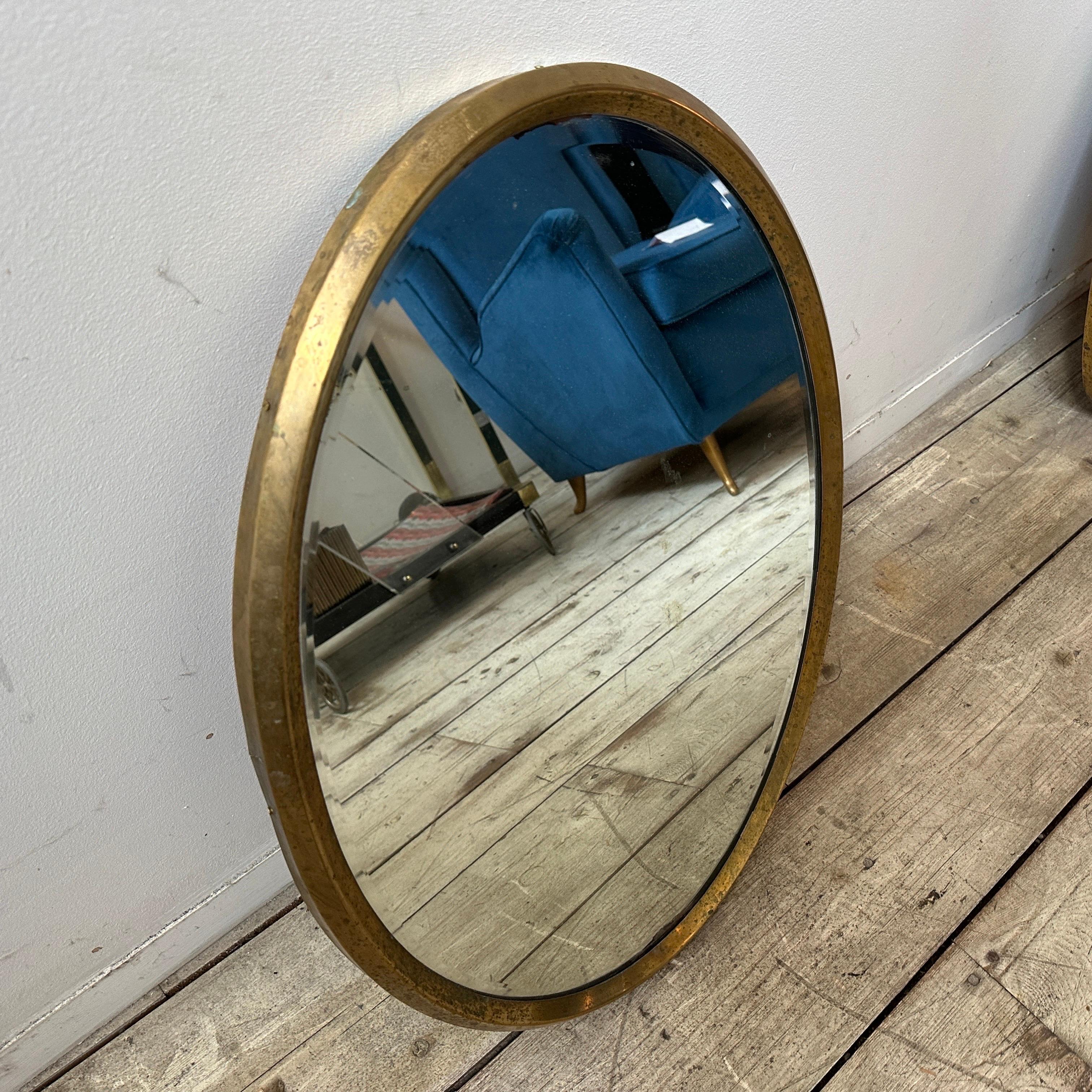 1960s Gio Ponti Style Mid-Century Modern Brass Italian Oval Wall Mirror ...