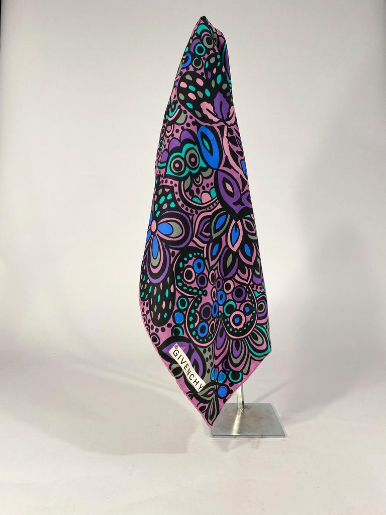 1960s Givenchy Purple Printed Silk Scarf at 1stDibs
