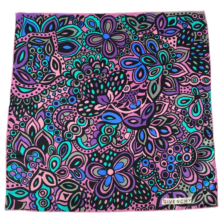 1960s Givenchy Purple Printed Silk Scarf at 1stDibs