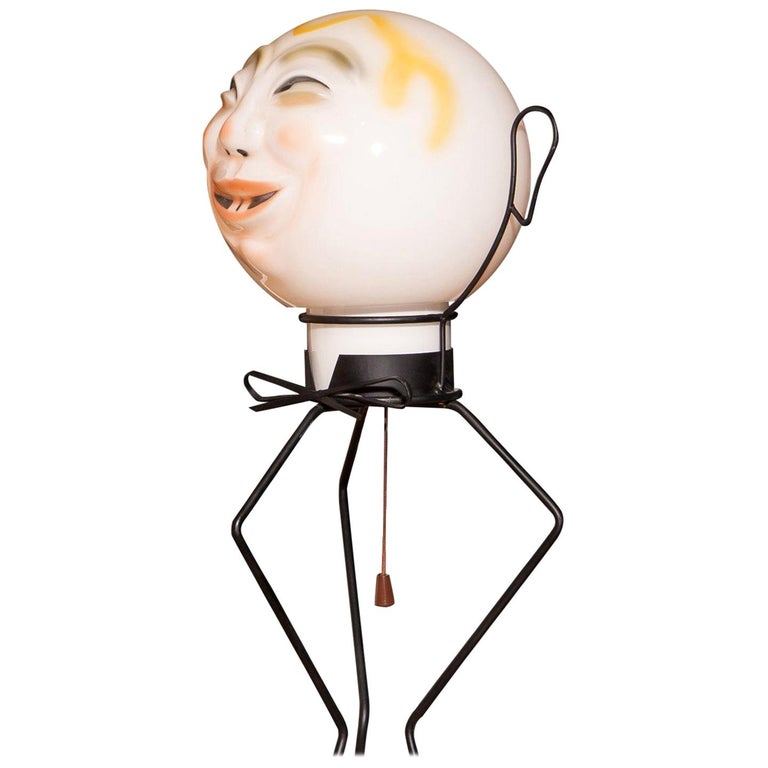 1960s, Glass Face on a Metal Stand Floor Lamp For Sale at 1stDibs