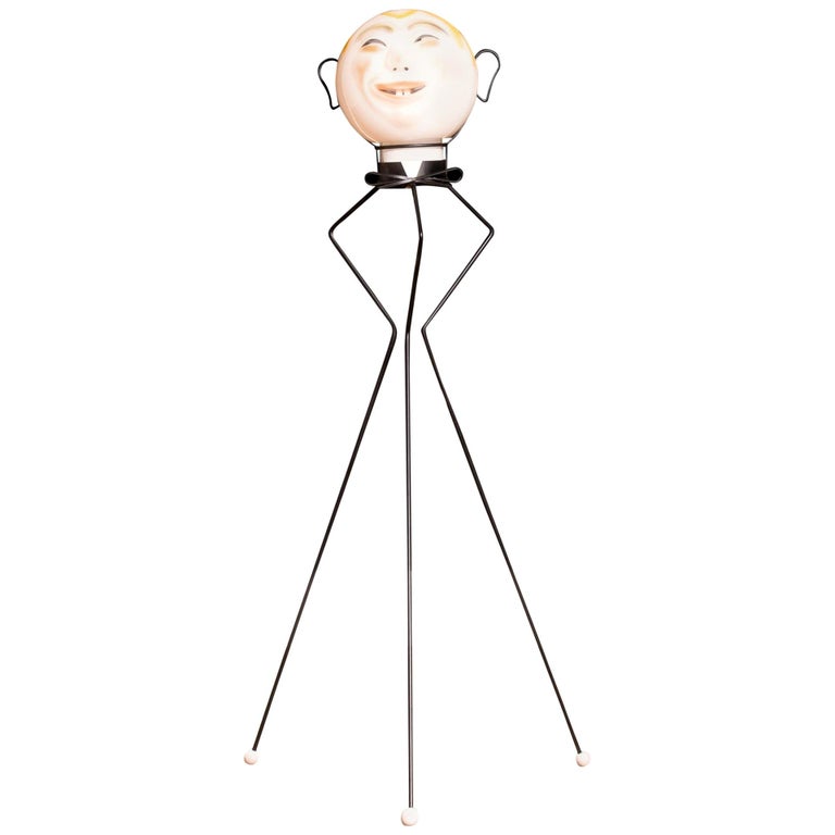 1960s, Glass Face on a Metal Stand Floor Lamp For Sale at 1stDibs