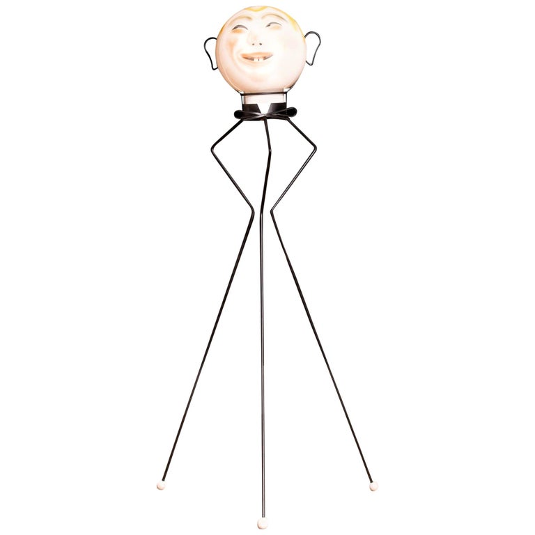 1960s, Glass Face on a Metal Stand Floor Lamp For Sale at 1stDibs