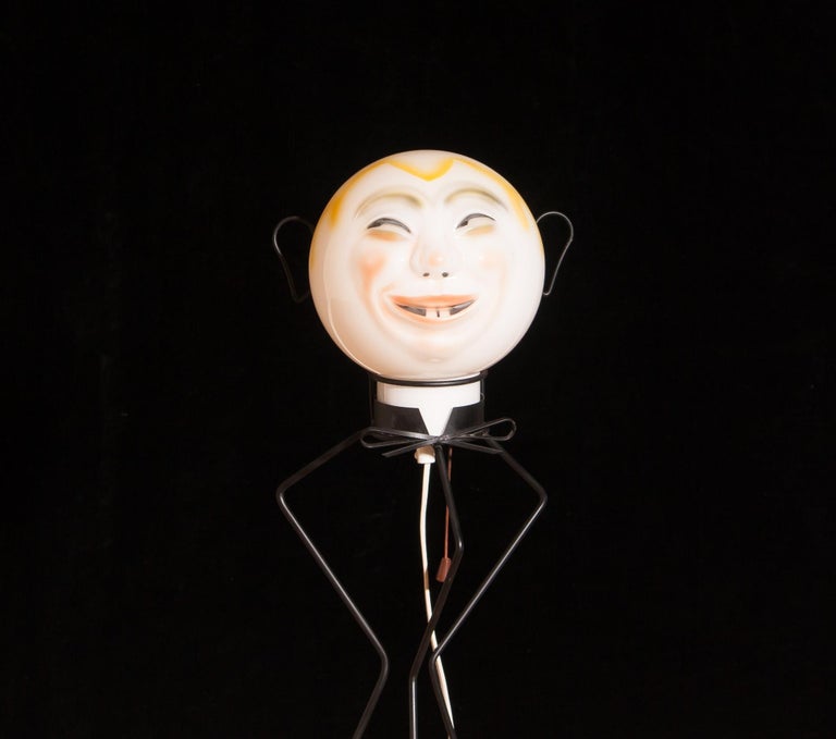 1960s, Glass Shade Face on a Metal Stand Floor Lamp For Sale at 1stDibs
