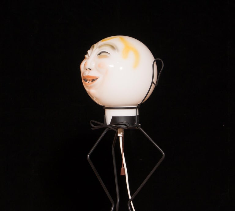 1960s, Glass Shade Face on a Metal Stand Floor Lamp For Sale at 1stDibs