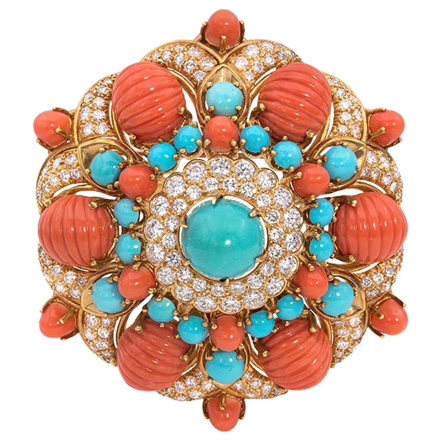 Diamond Rabbit with Coral Carrot Brooch at 1stDibs