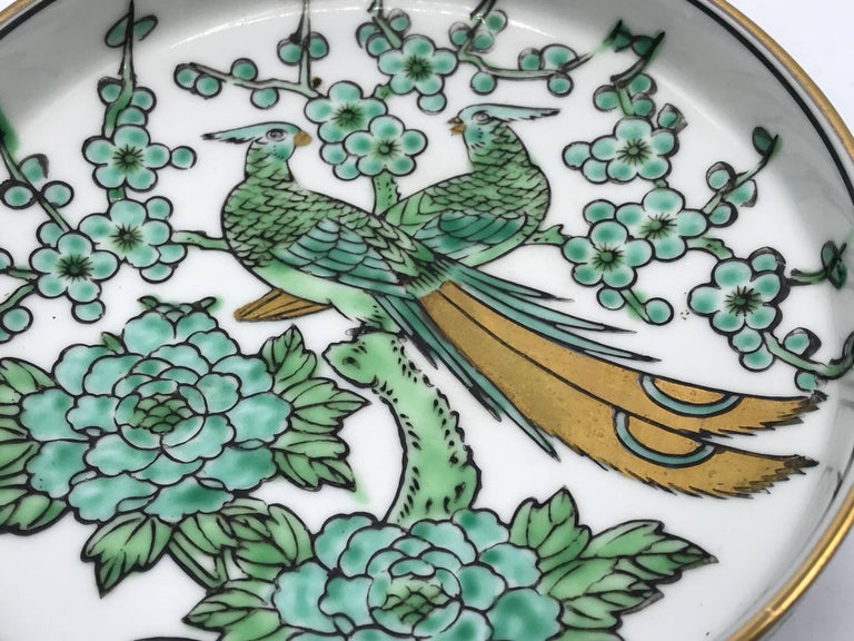 1960s Gold Imari Green and White Dish with Peacock Motif at 1stDibs