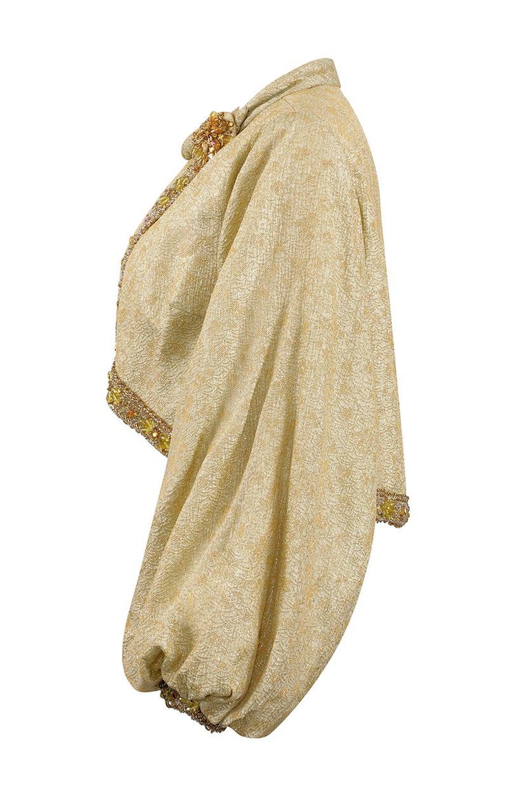 1960s Gold Lamé Jacket With Beaded Trim and Bishops Sleeves at 1stDibs