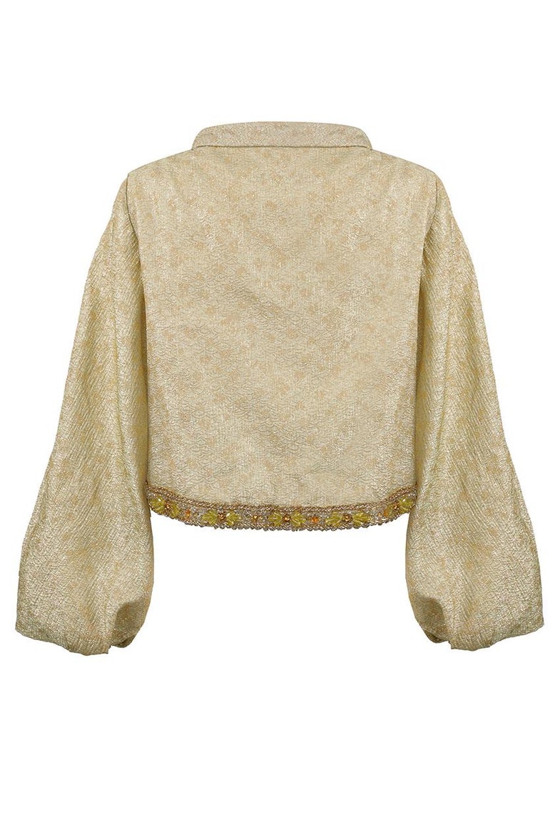 1960s Gold Lamé Jacket With Beaded Trim and Bishops Sleeves at 1stDibs