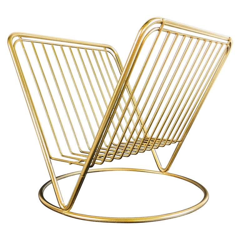 1960s Gold Metal Magazine Rack For Sale at 1stDibs