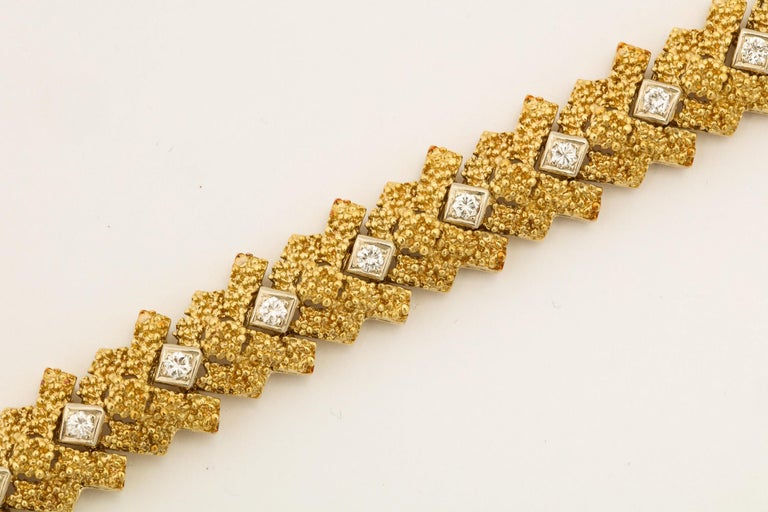 1960s Gold Nugget Pattern Diamond and Gold Flexible Link Bracelet at ...