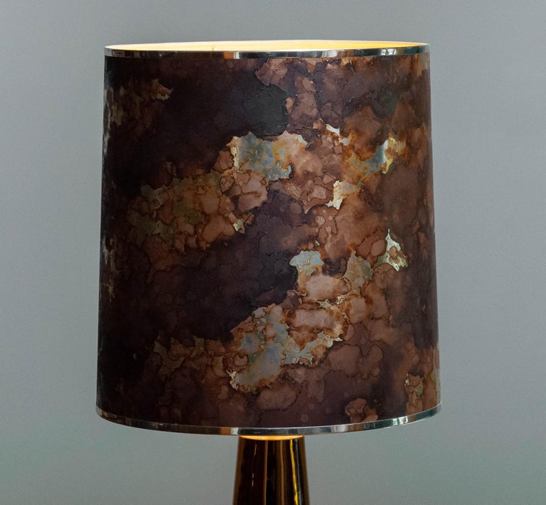 1960s Golden Brutalist Art Glass Table Lamp Designed by Gustav Leek for ...