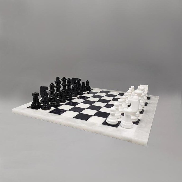 1960s Gorgeous Black and White Chess Set in Volterra Alabaster Handmade ...