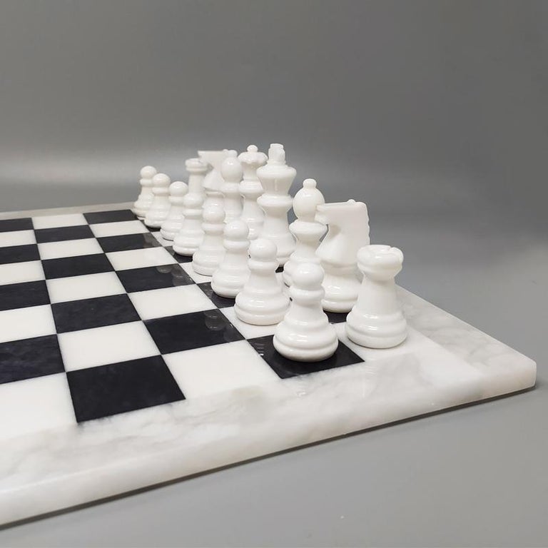 1960s Gorgeous Black and White Chess Set in Volterra Alabaster Handmade ...