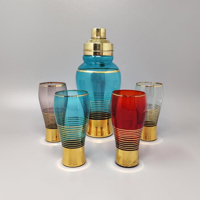 1960s Gorgeous Cocktail Shaker Set with Four Glasses in Crystal. Made ...