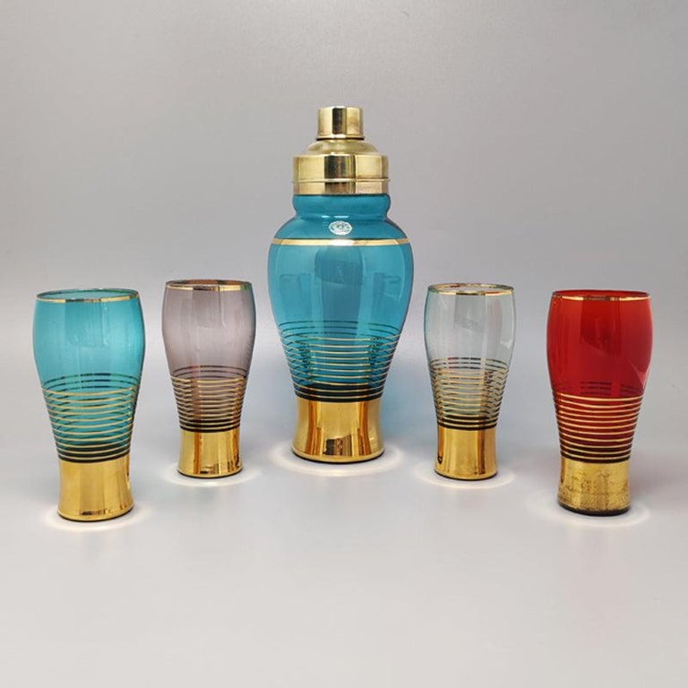 1960s Gorgeous Cocktail Shaker Set with Four Glasses in Crystal. Made ...