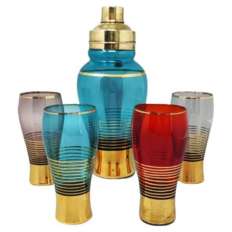 1960s Gorgeous Cocktail Shaker Set with Four Glasses in Crystal. Made ...