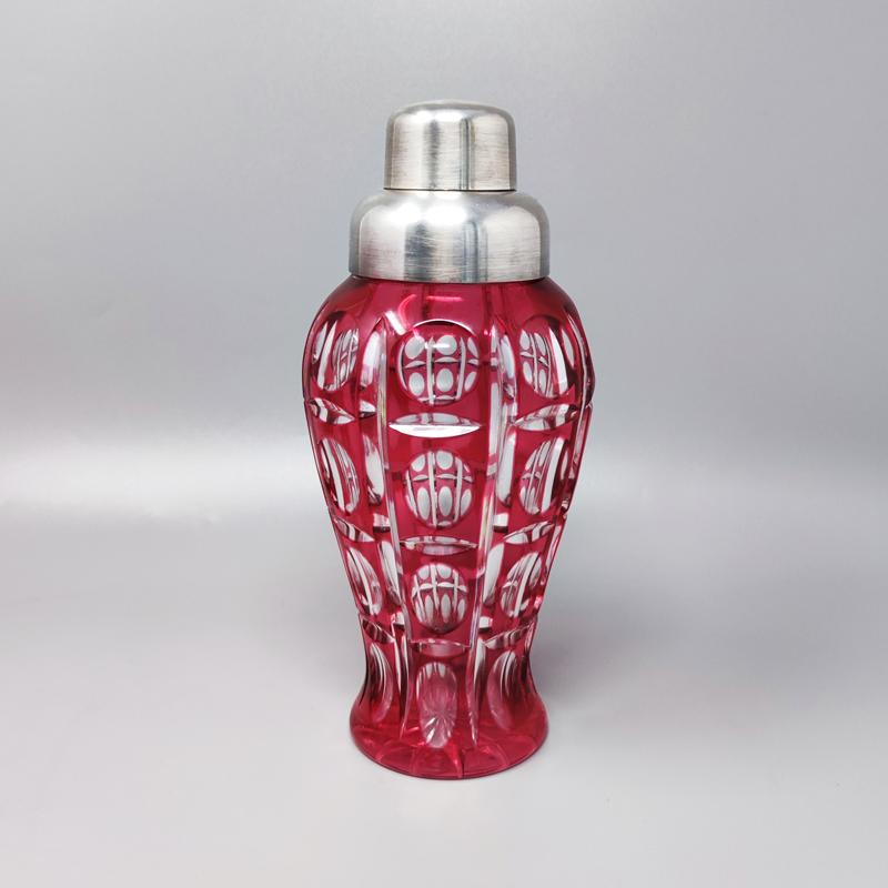 1960s Gorgeous Red Bohemian Cut Crystal Glass Cocktail Shaker With Six Glasses For Sale At 1stdibs