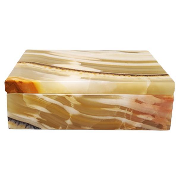 Vintage Italian Hand-Carved Alabaster Box with Brass Trim For Sale at ...