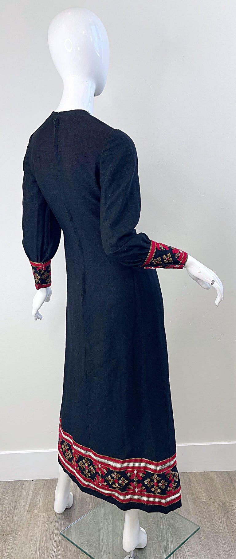 1960s Greek Levantis Athens Black Red Linen Vintage 60s Embroidered ...