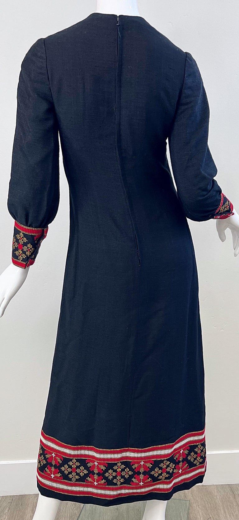 1960s Greek Levantis Athens Black Red Linen Vintage 60s Embroidered ...