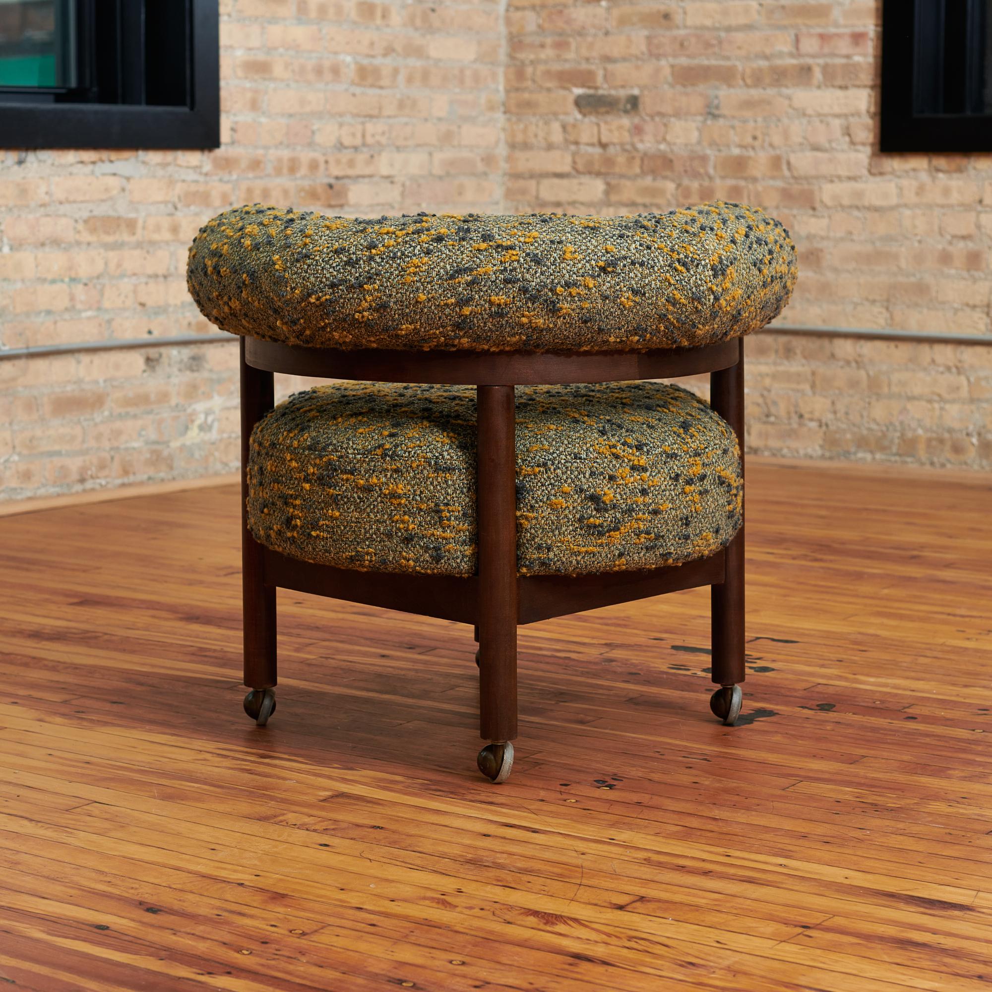 1960s Green Barrel Back Lounge Chair on Casters For Sale at 1stDibs