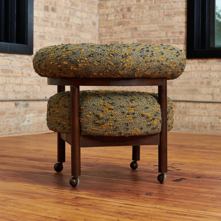 1960s Green Barrel Back Lounge Chair on Casters For Sale at 1stDibs