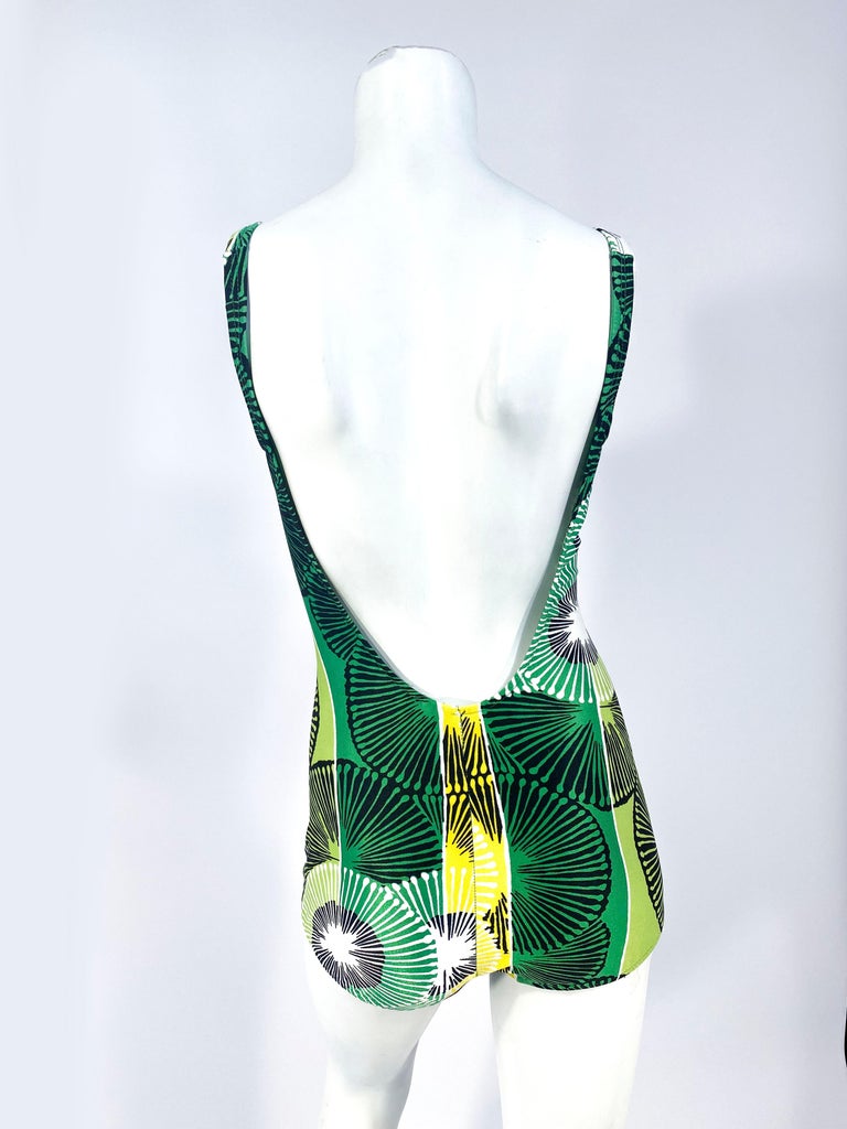 1960s Green and Yellow Hawaiian Printed Bathing Suit For Sale at ...
