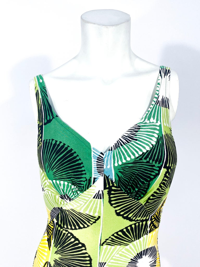 1960s Green and Yellow Hawaiian Printed Bathing Suit For Sale at ...