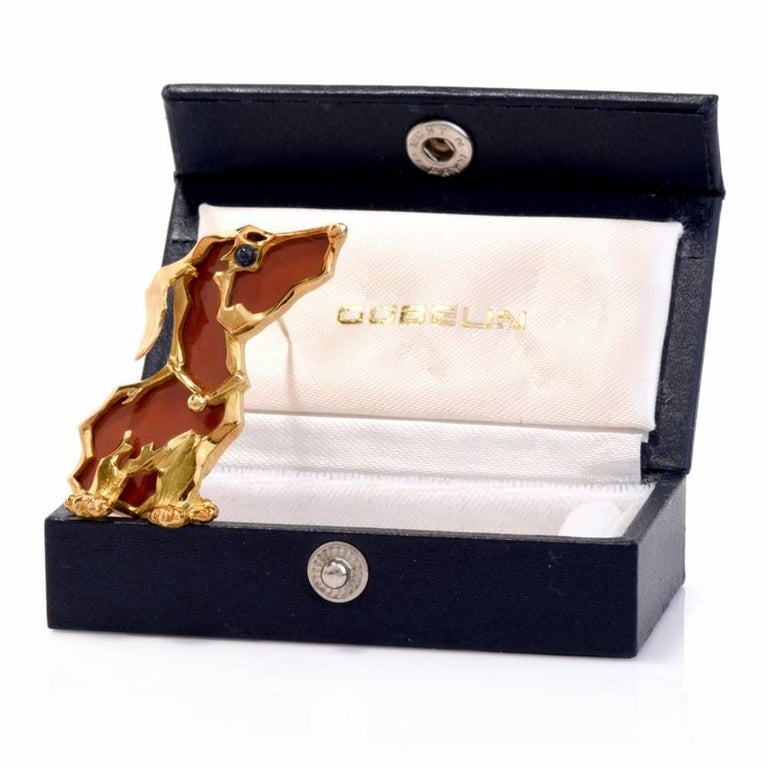 1960s Gubelin Jasper Sapphire 18 Karat Gold Dog Brooch Pin For Sale at 1stDibs