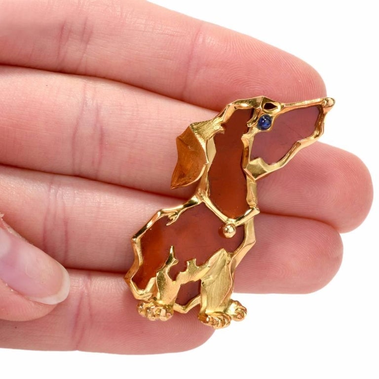 1960s Gubelin Jasper Sapphire 18 Karat Gold Dog Brooch Pin For Sale at 1stDibs