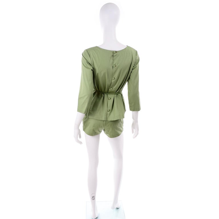 1960s H Cosentino Capri Italian Vintage Cotton Green Shorts and Top Set ...