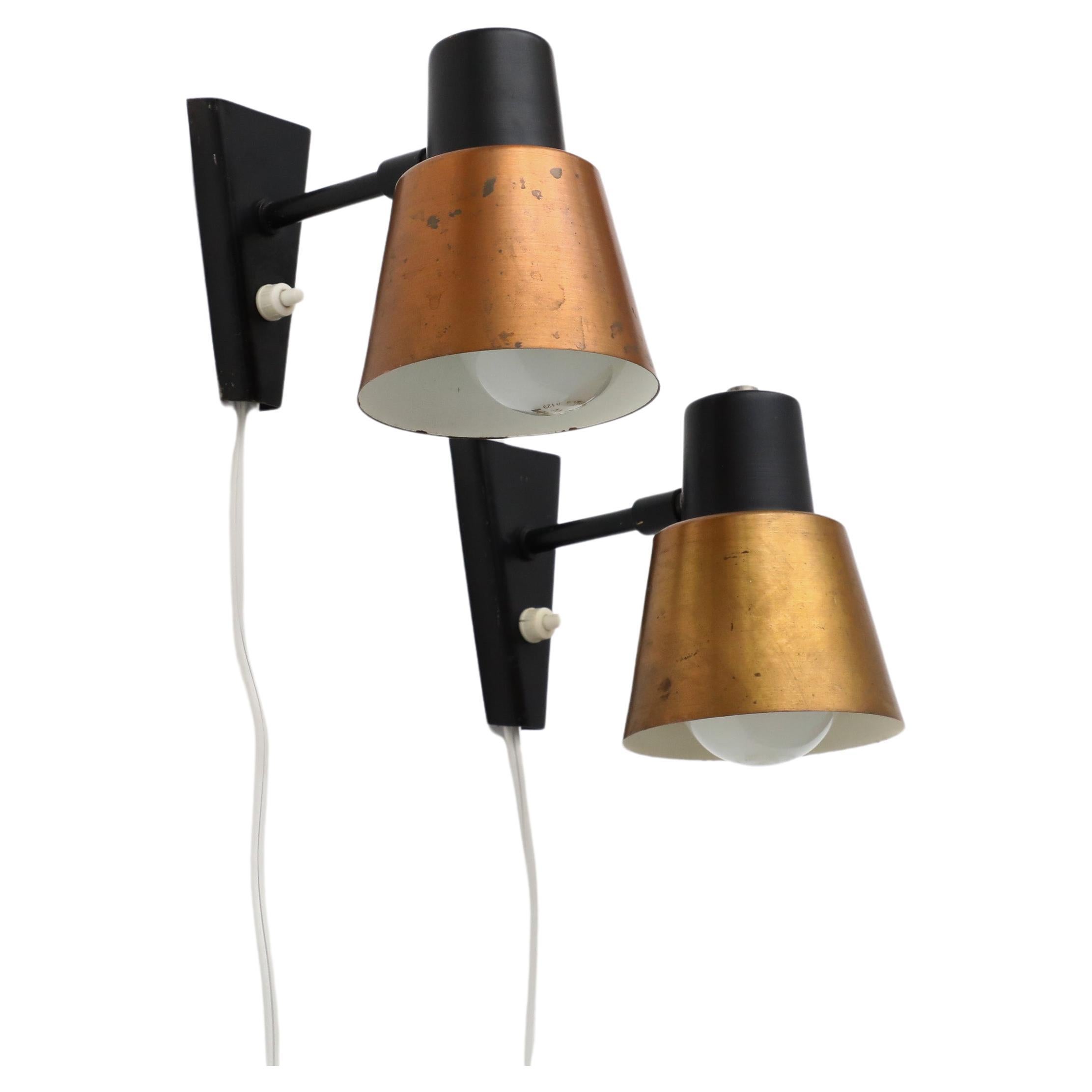 1960's Hala Zeist Copper and Black Metal Wall Mount Spot Light Sconces ...