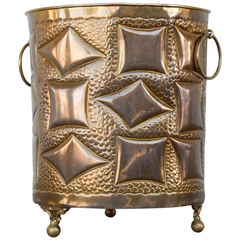 Artisan Hammered Cubism Design Brass Cachepot at 1stDibs